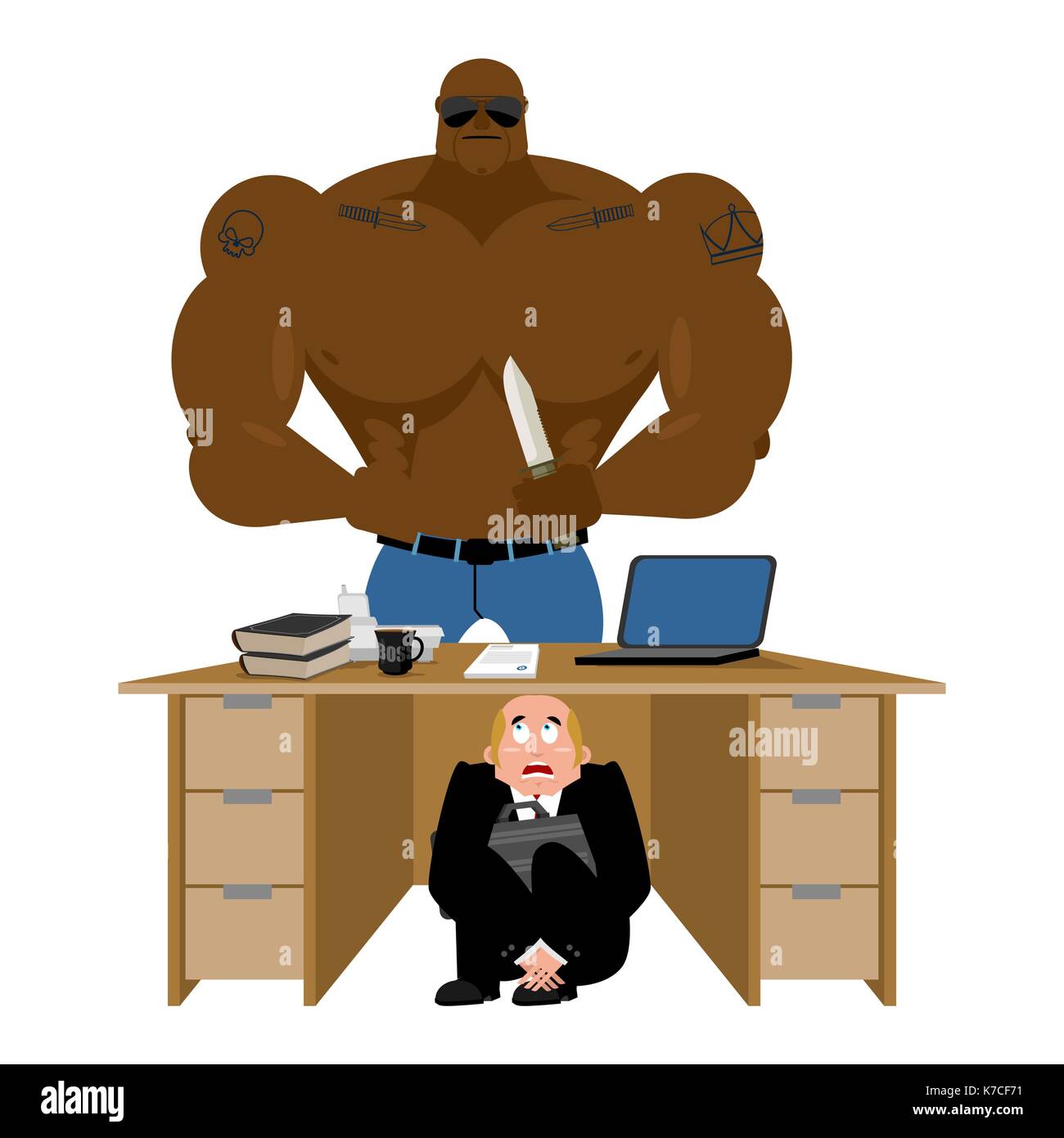 Businessman scared under table of robber. frightened business man under ...