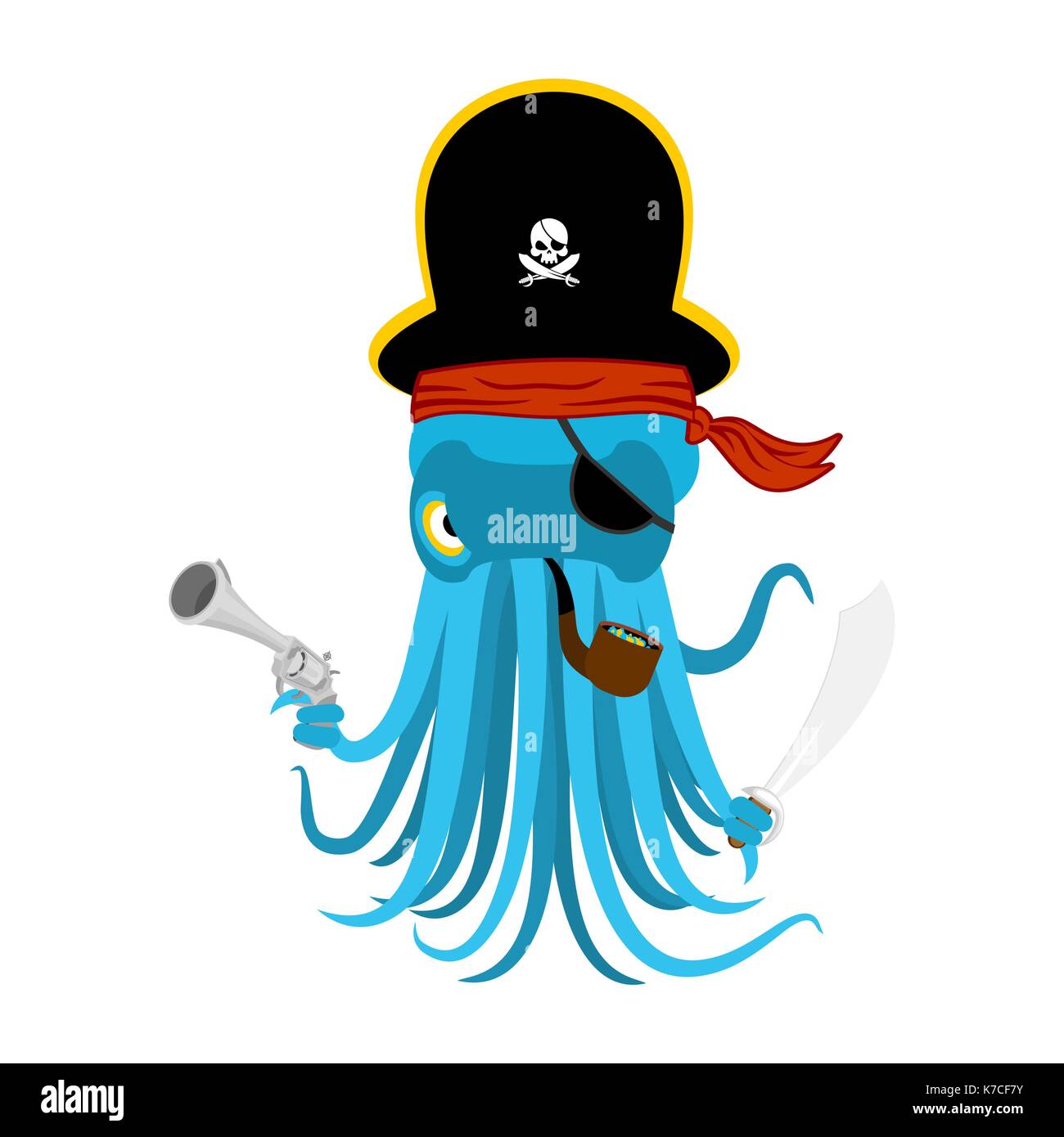 Octopus pirate. devilfish in pirate hat. Saber and gun. Vector ...