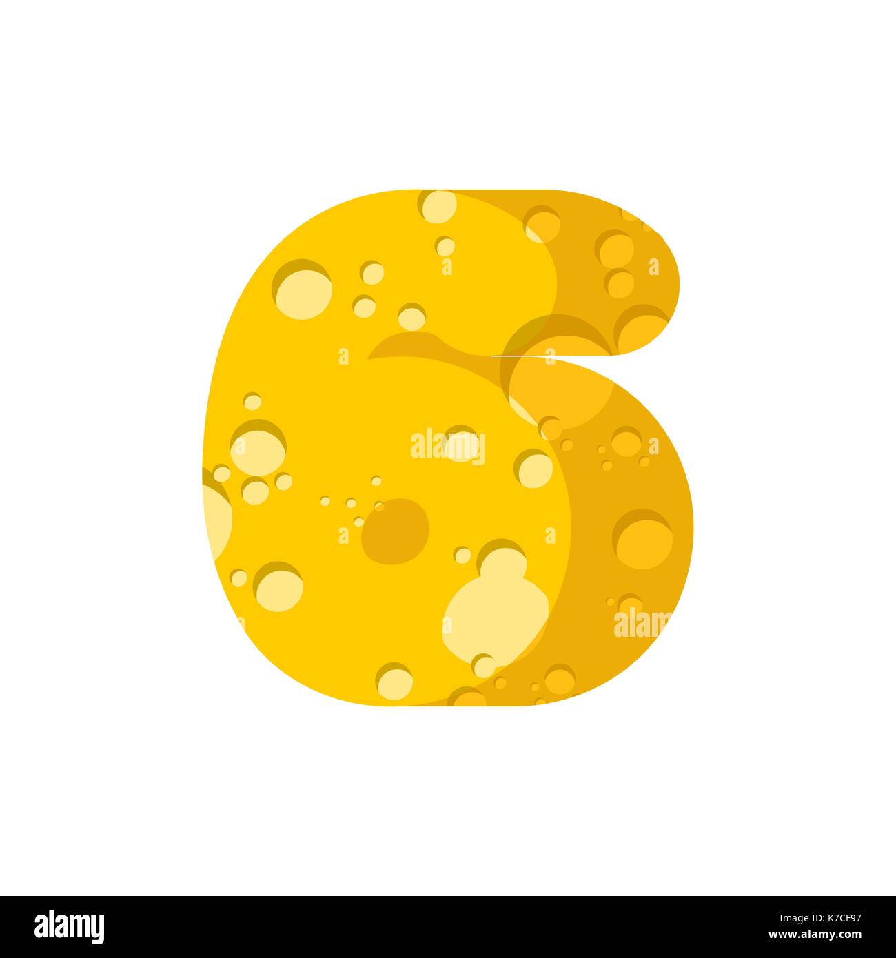 Figure 6 cheese font. numeral six of cheesy alphabet. Dairy Food type ...