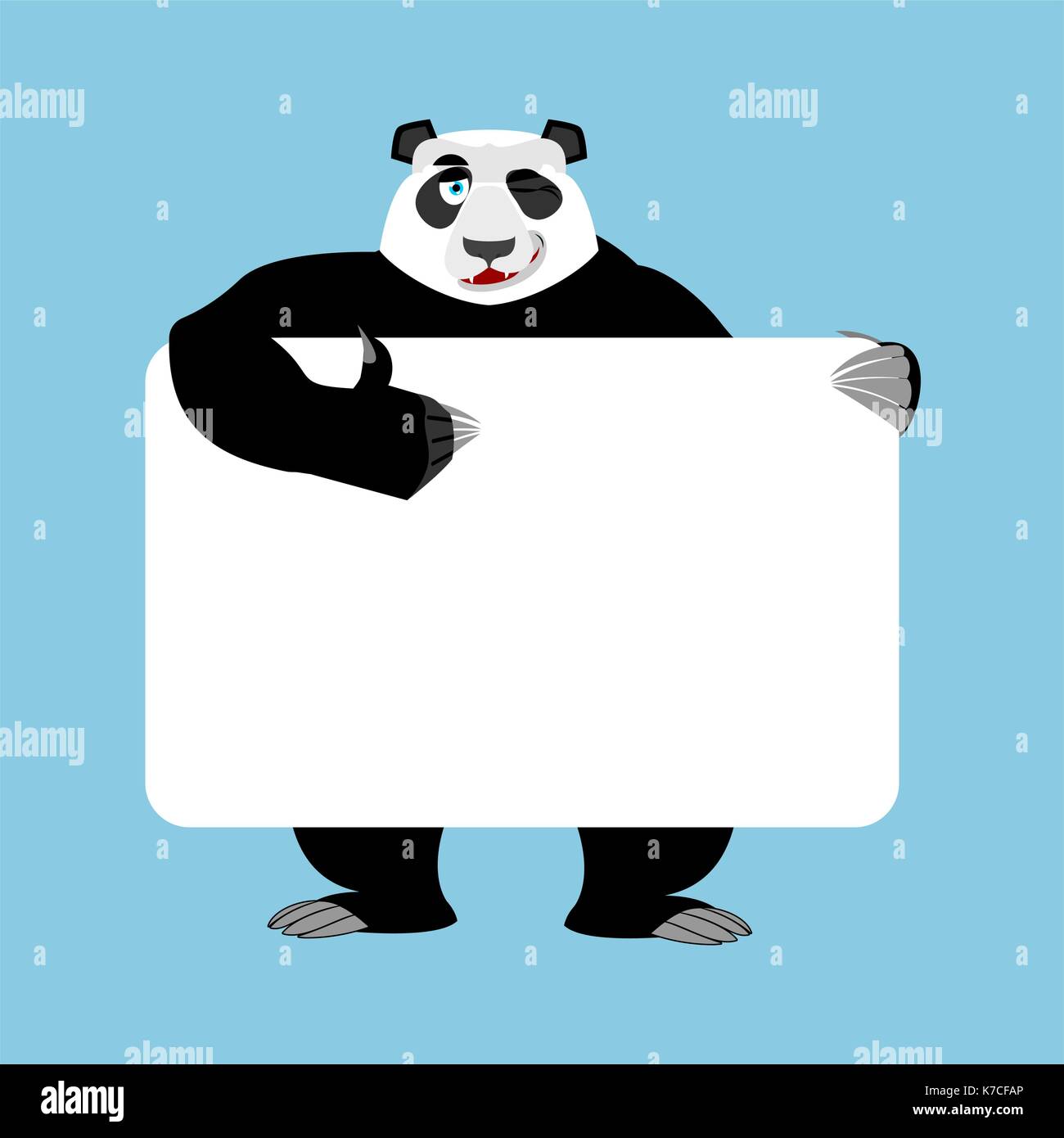 Panda holding banner blank. Chinese bear and white blank. Animal joyful ...