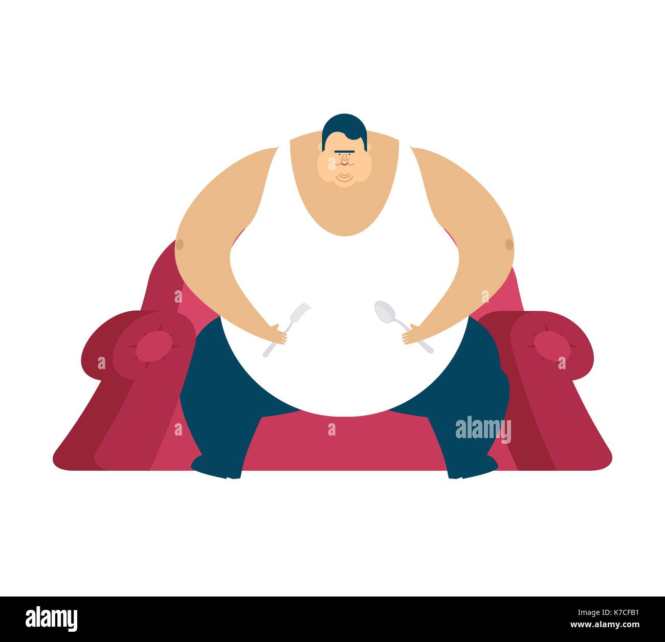 Fat guy is sitting on chair. Glutton Thick man. fatso vector ...
