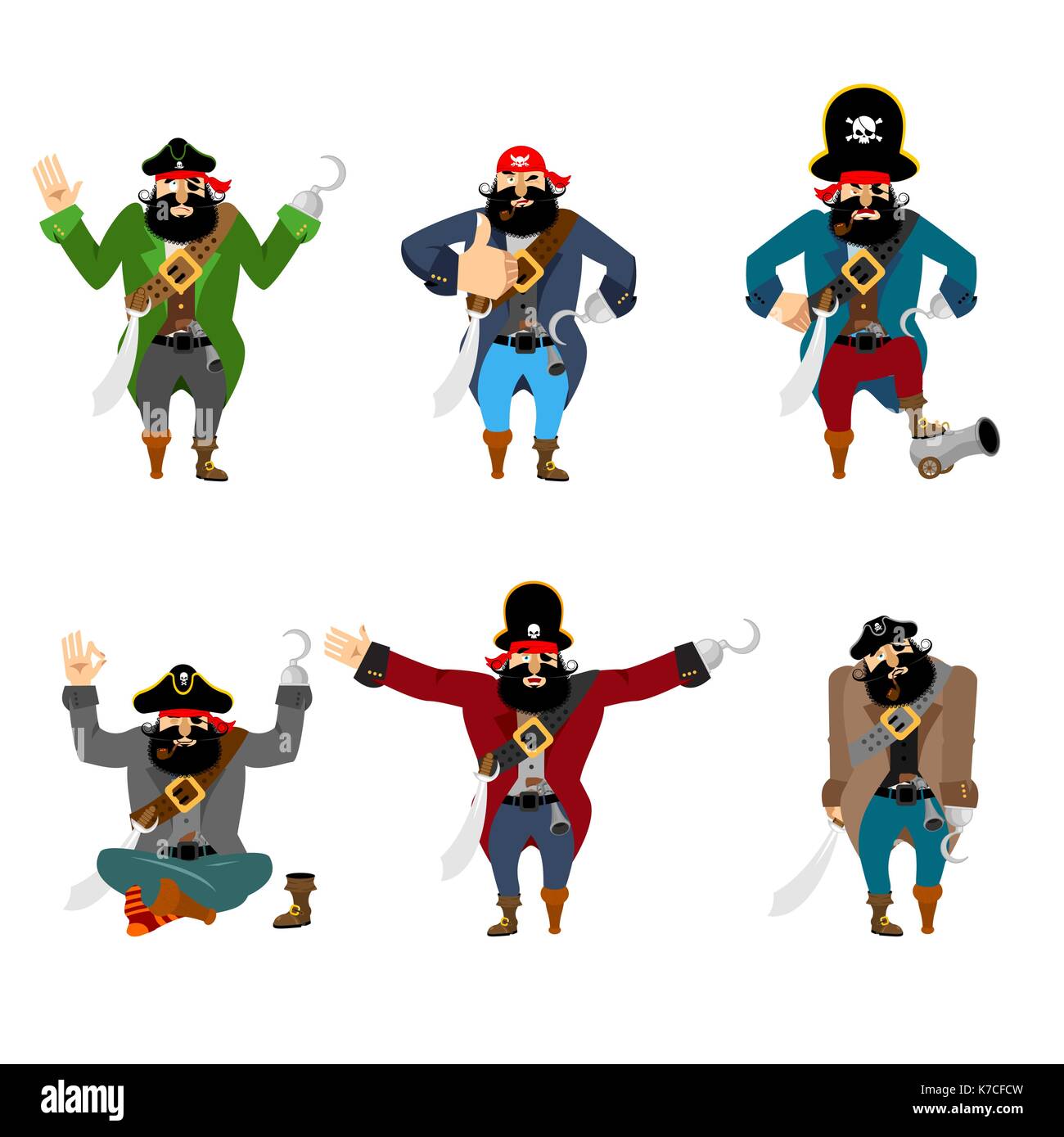 Pirate set poses and motion. filibuster happy and yoga. buccaneer ...