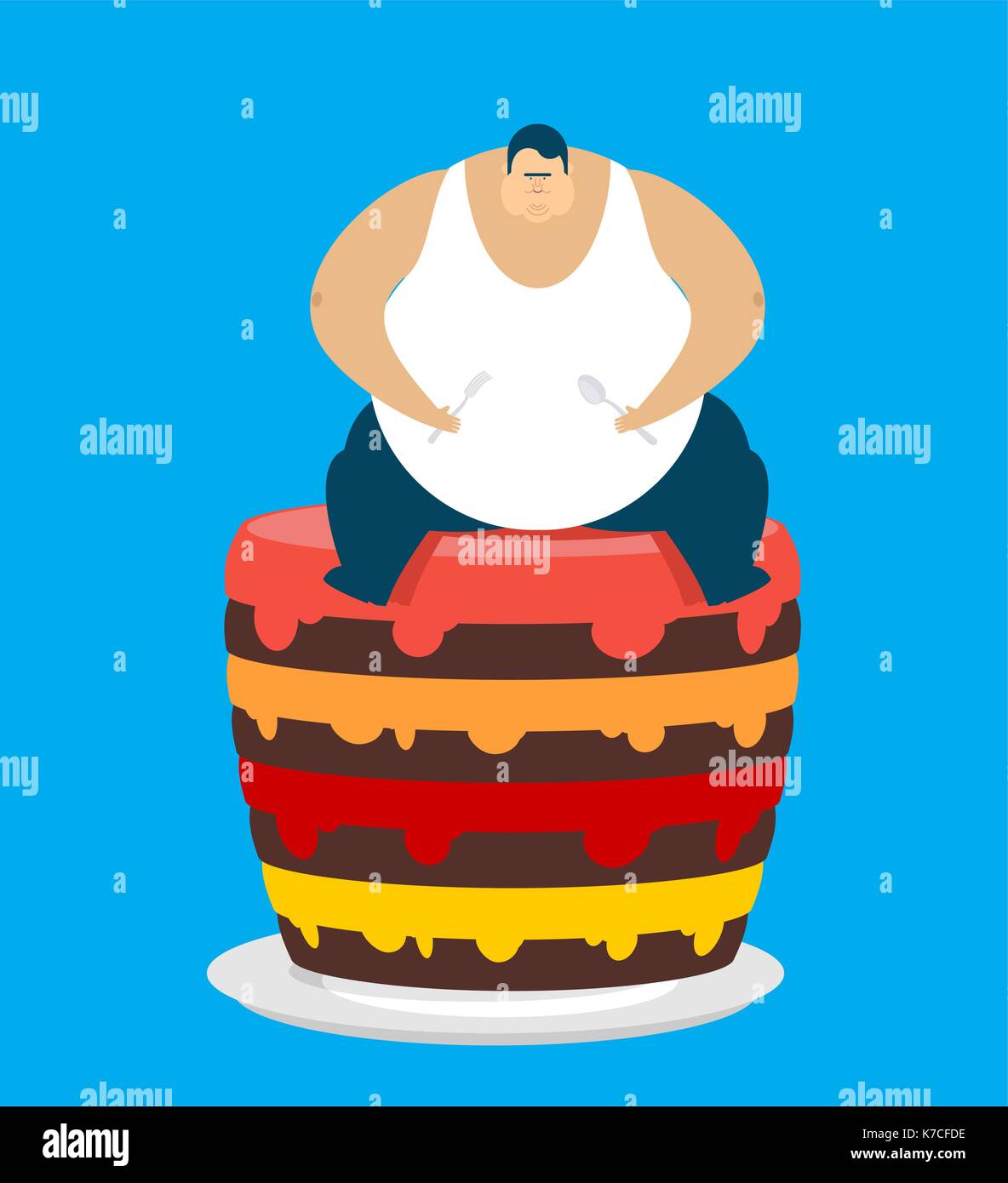 Fat guy and cake. Glutton Thick man and pie. fatso vector illustration ...