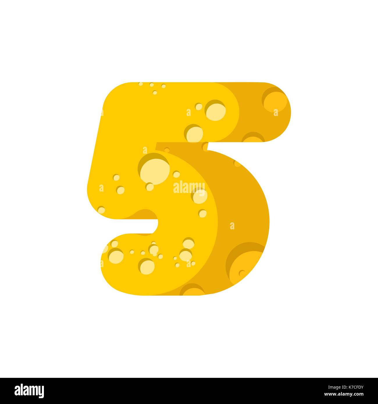 Figure 5 cheese font. numeral five of cheesy alphabet. Dairy Food type ...