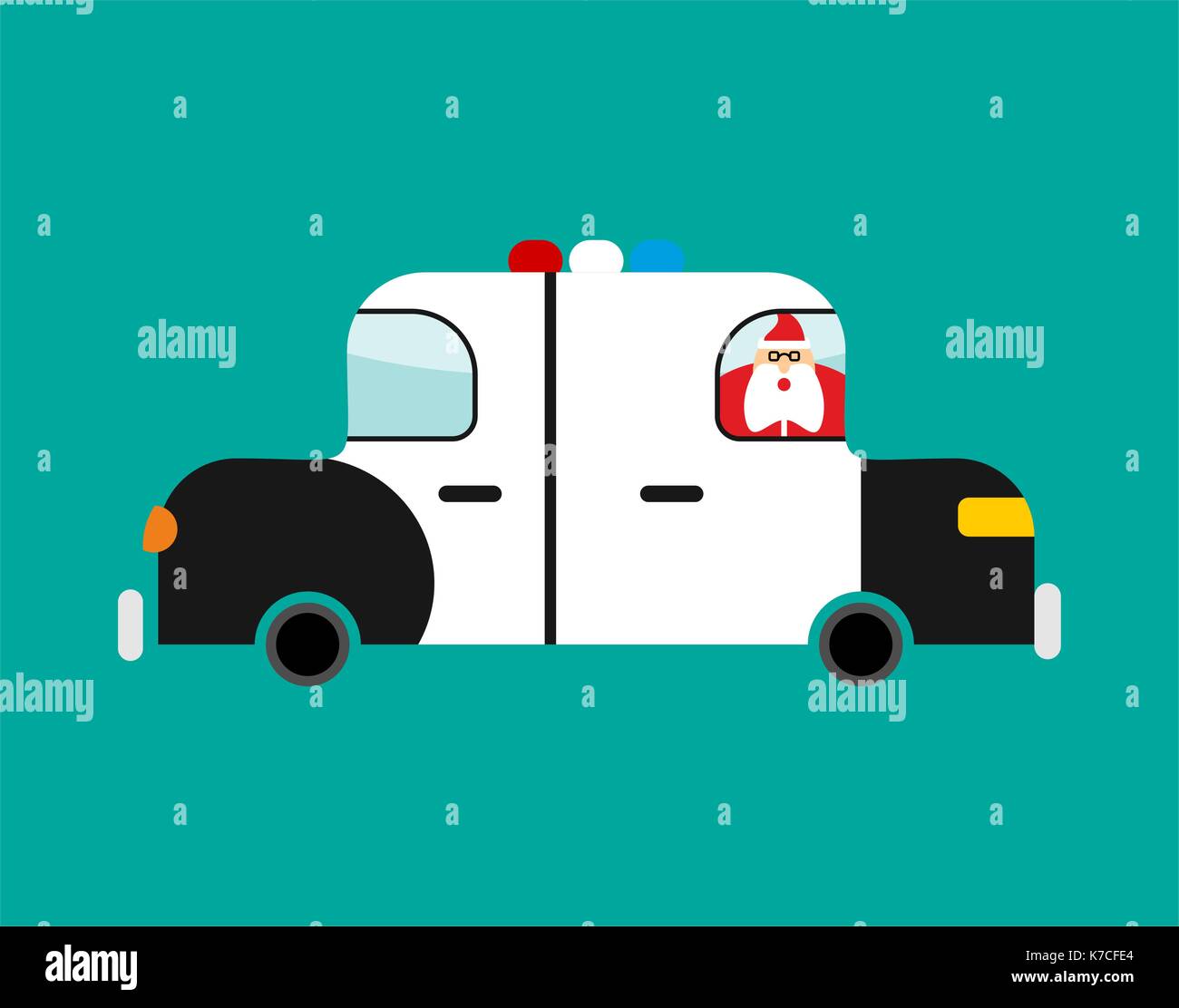 Arrested Santa Claus in police car. Festive arrest. Disturbance of calm ...