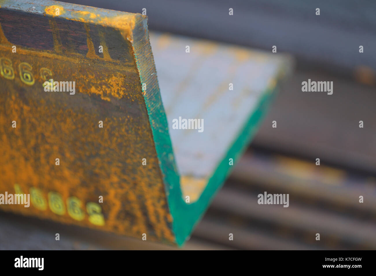 Metal profile angle in packs at the warehouse of metal products, Russia ...