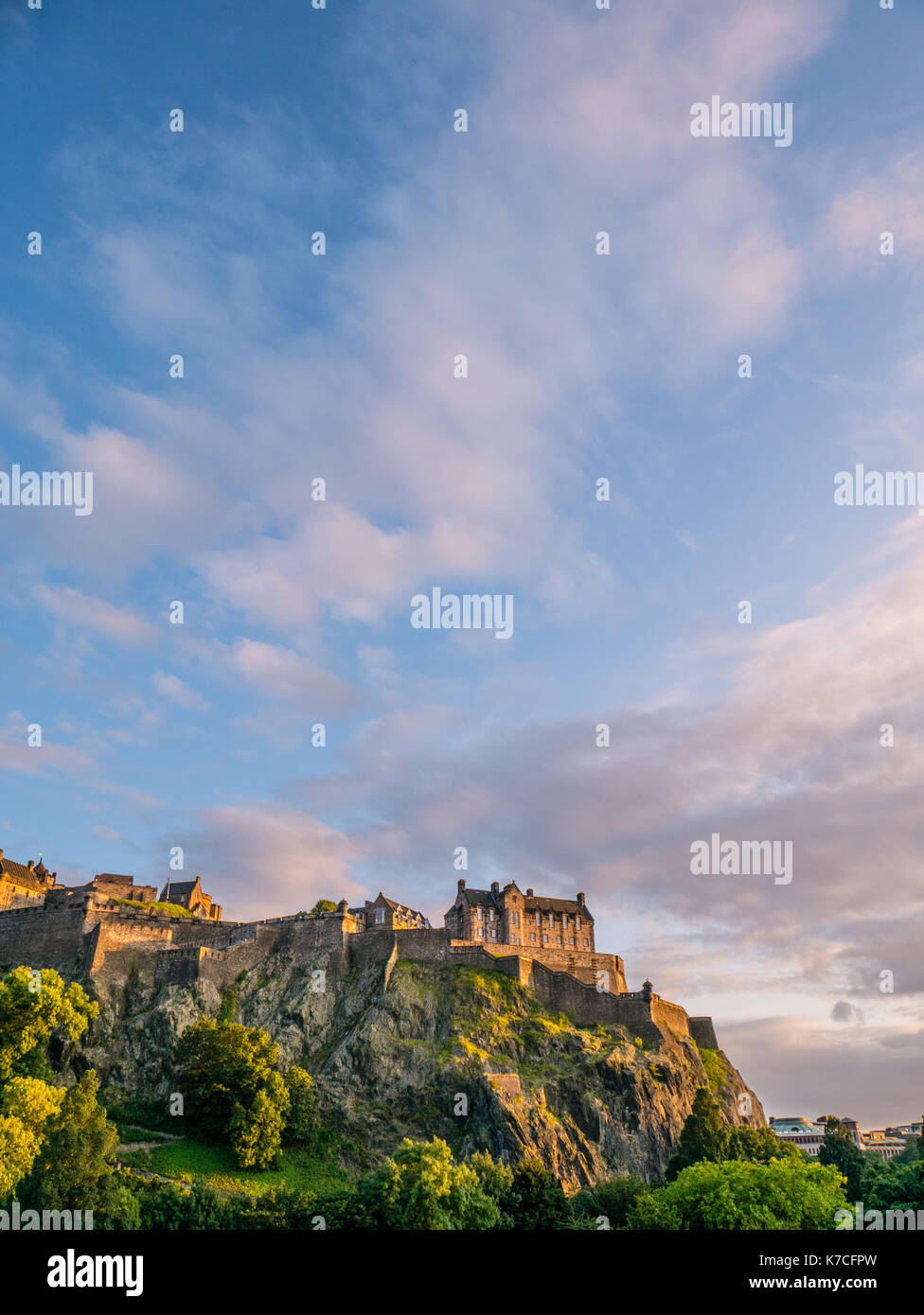 Sunset, Edinburgh Castle, viewed from Princes Street Gardens, Edinburgh ...