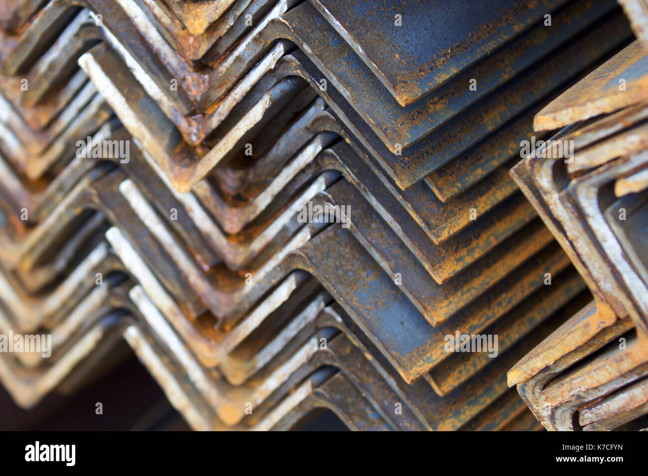 Metal profile angle in packs at the warehouse of metal products, Russia ...
