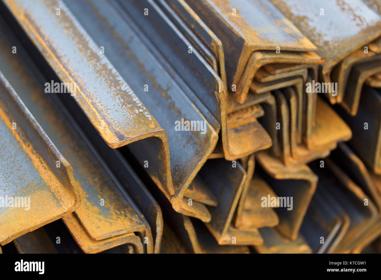 Metal profile angle in packs at the warehouse of metal products, Russia ...