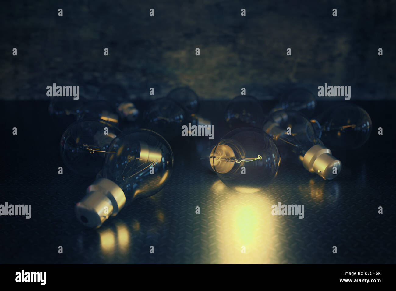 3D rendering of lighting bulb on metal surface Stock Photo - Alamy