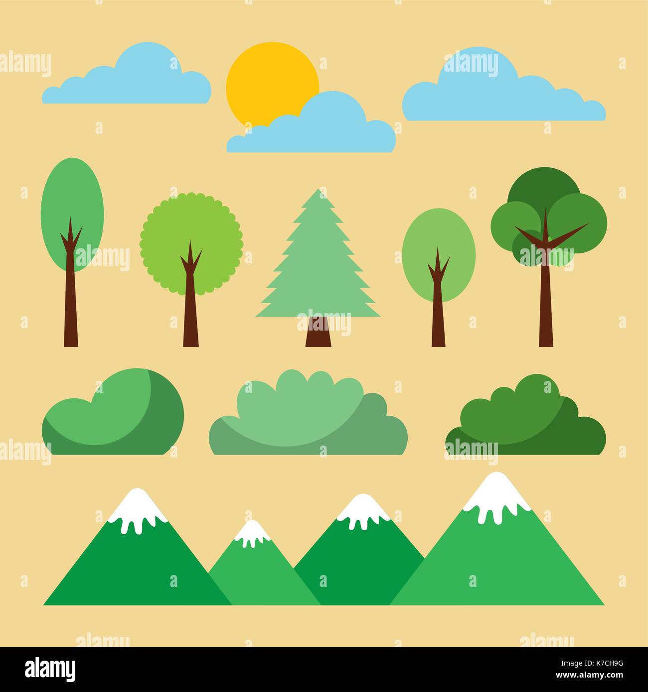 forest landscape natural mountain tree cloud sun Stock Vector Image ...