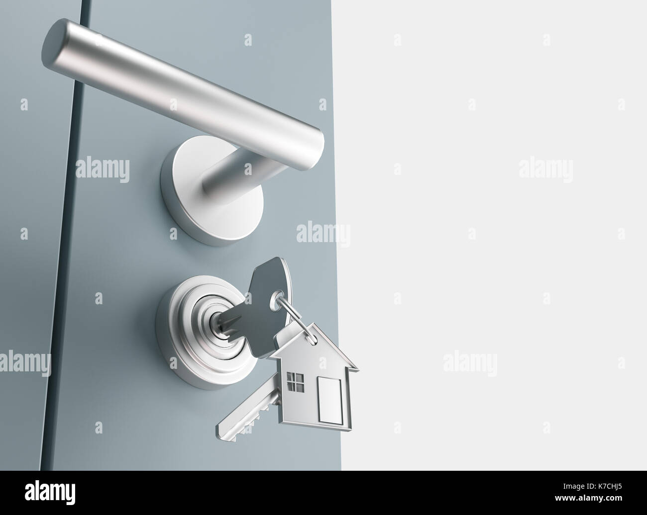 Door with keys, new home, open room, 3d render illustration Stock Photo ...