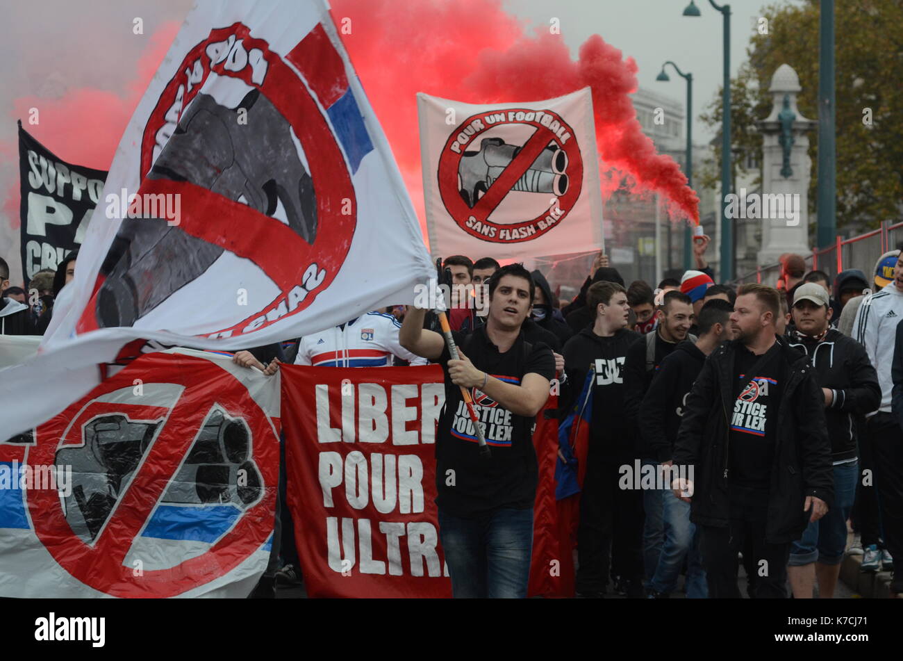 Football supporters march to protest Police violences, Lyon, France ...
