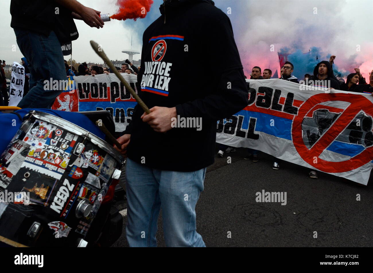 Football supporters march to protest Police violences, Lyon, France ...
