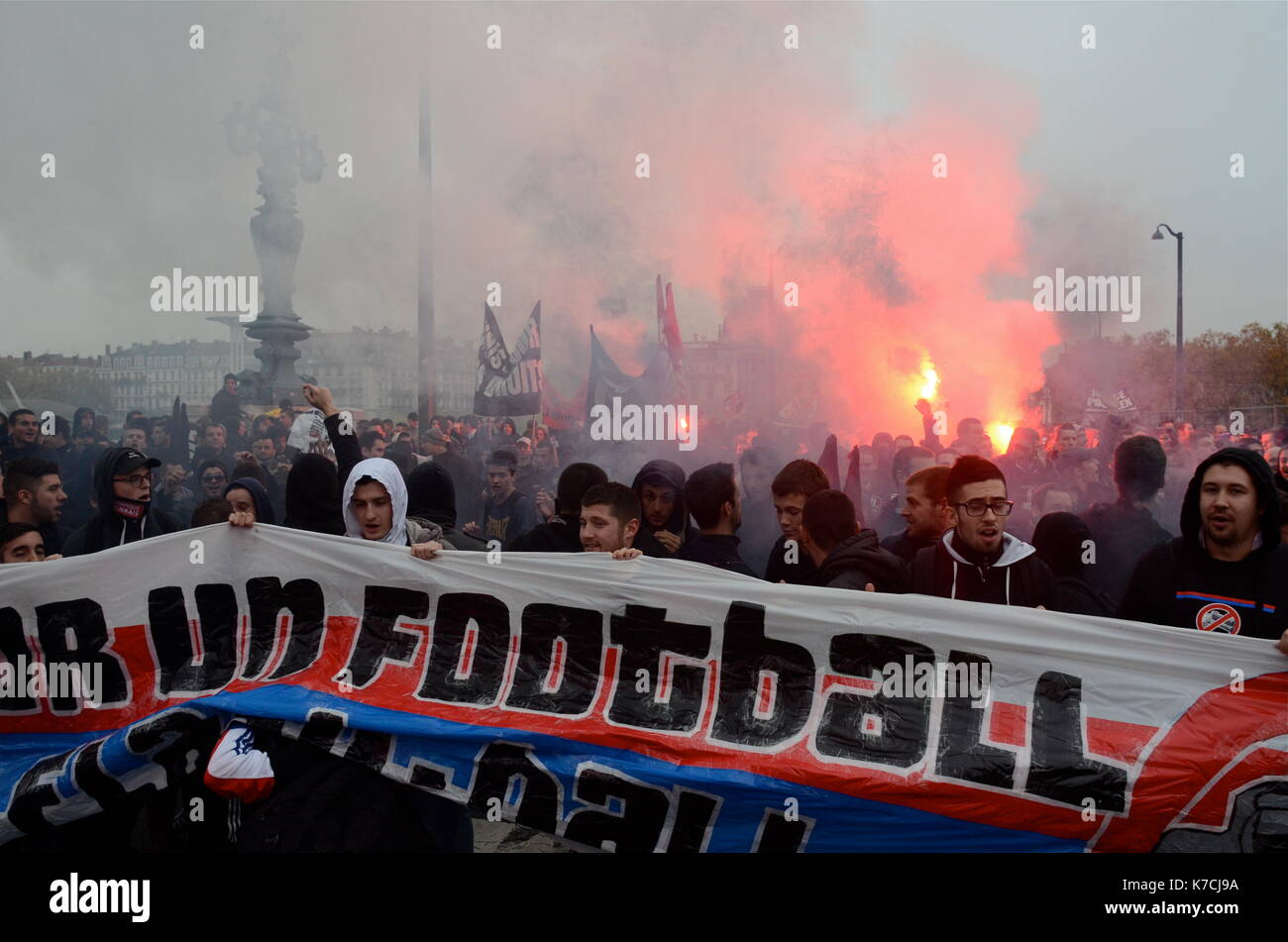 Football supporters march to protest Police violences, Lyon, France ...
