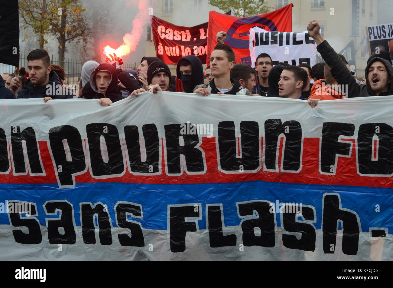 Football supporters march to protest Police violences, Lyon, France ...