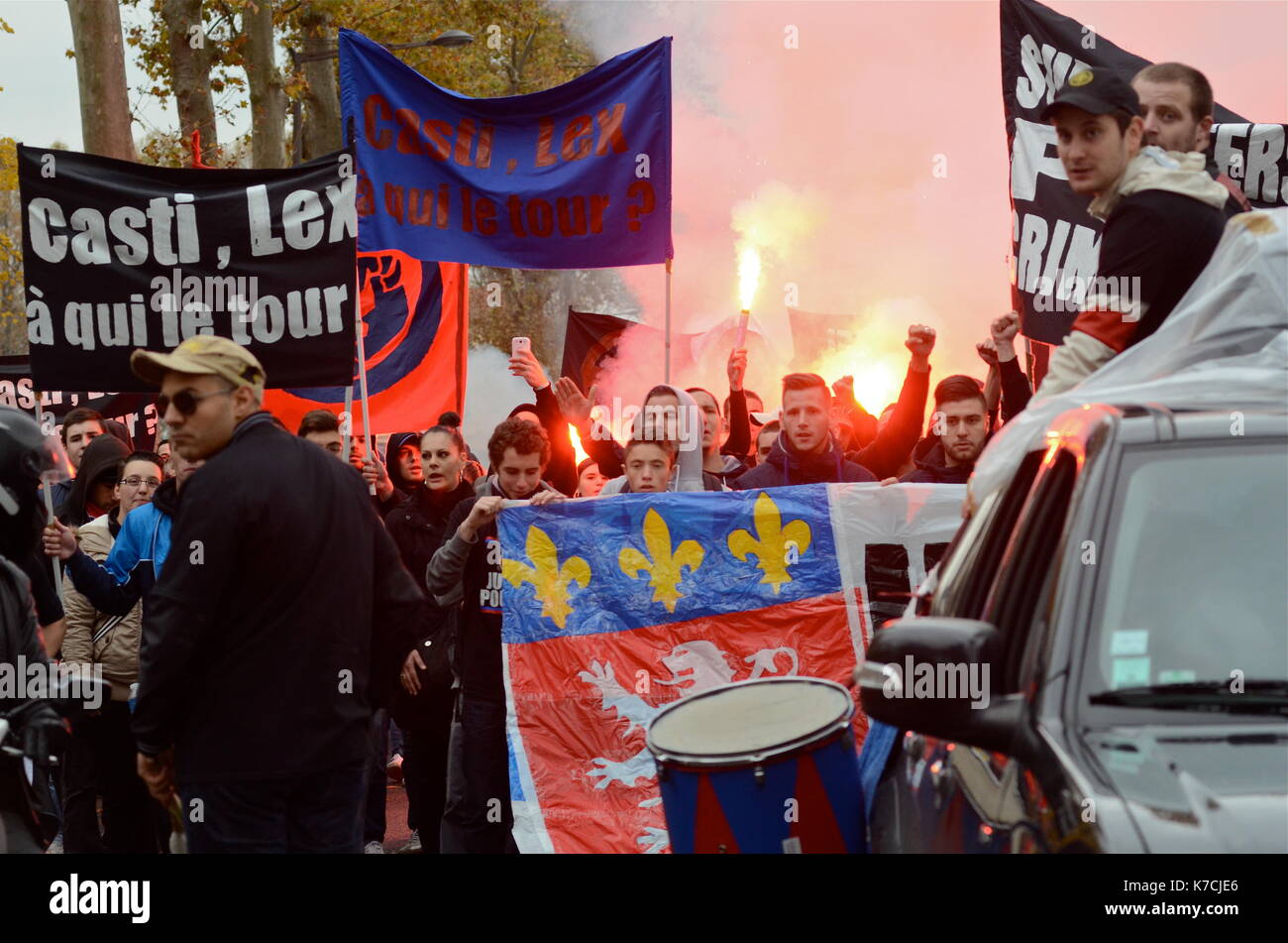 Football supporters march to protest Police violences, Lyon, France ...