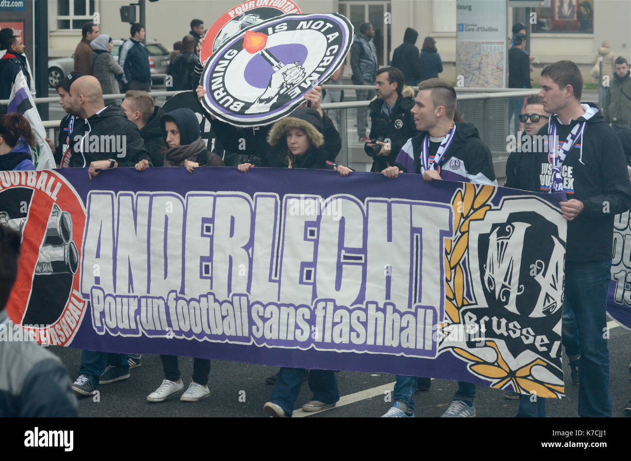 Football supporters march to protest Police violences, Lyon, France ...