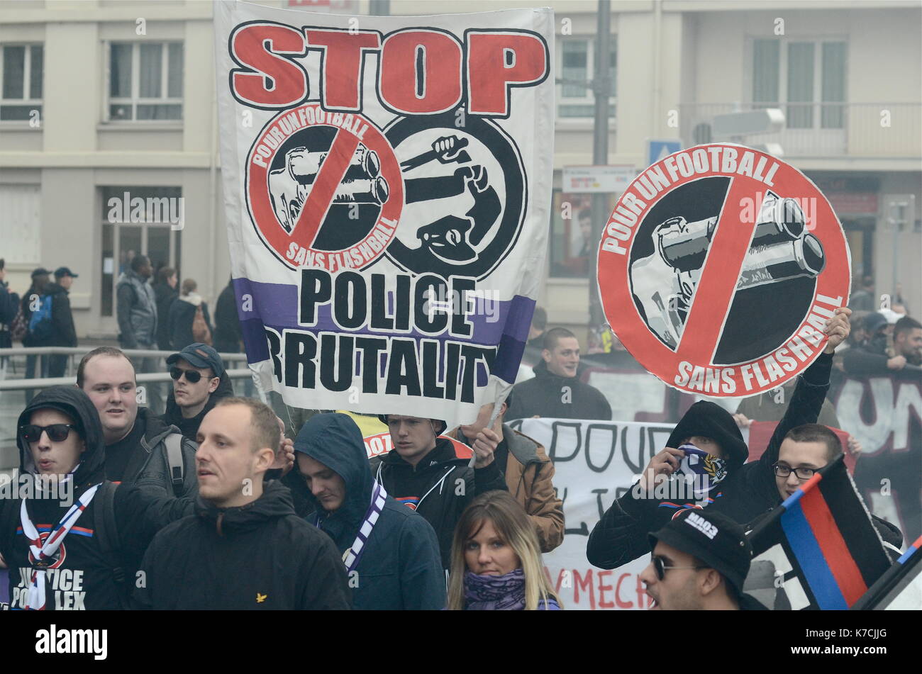 Football supporters march to protest Police violences, Lyon, France ...