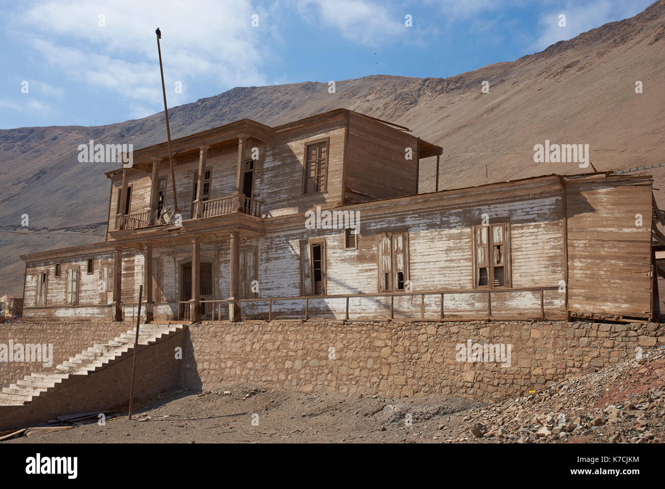 Historic wooden building from the era of nitrate mining in the Atacama ...