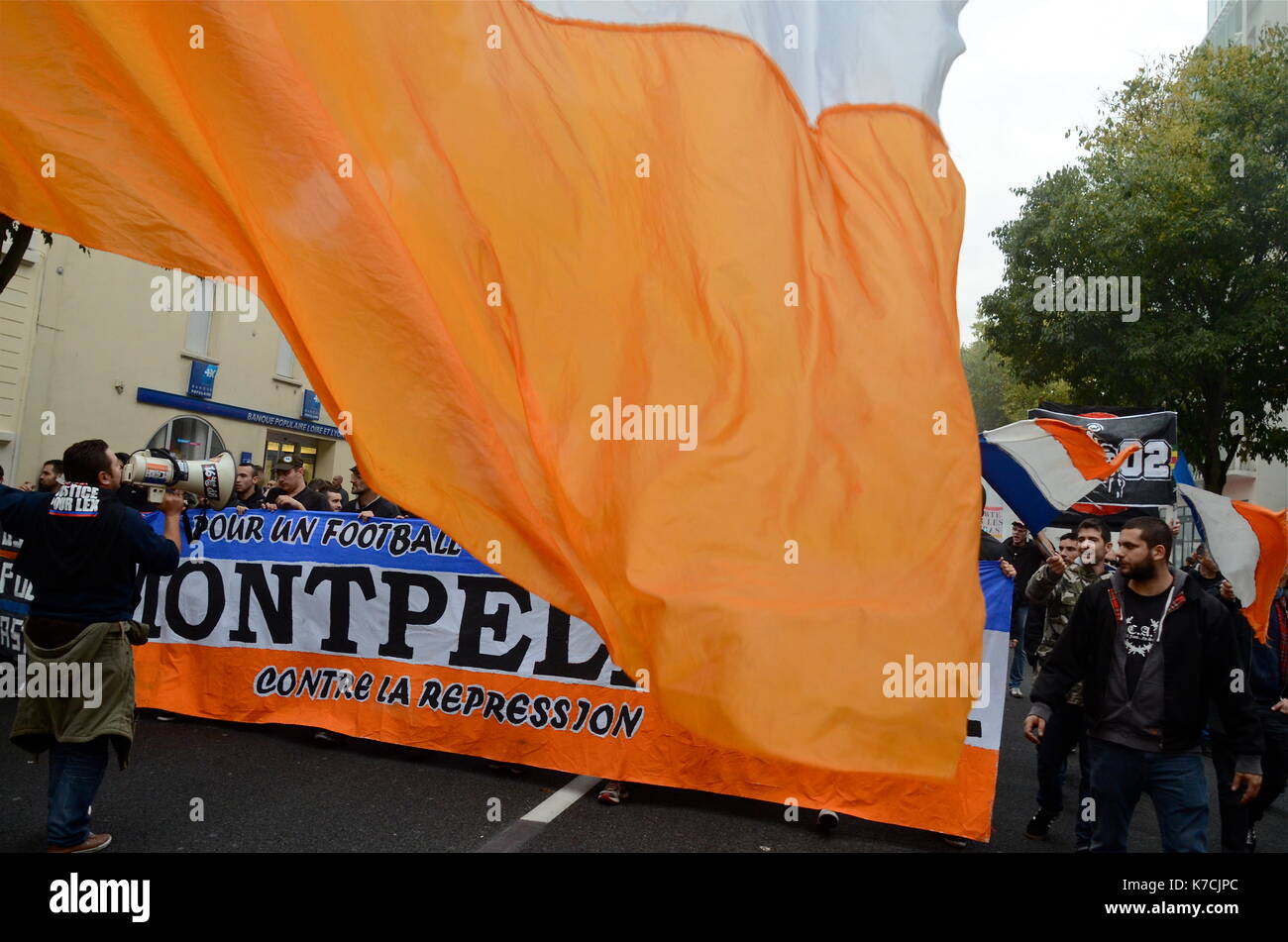 Football supporters march to protest Police violences, Lyon, France ...