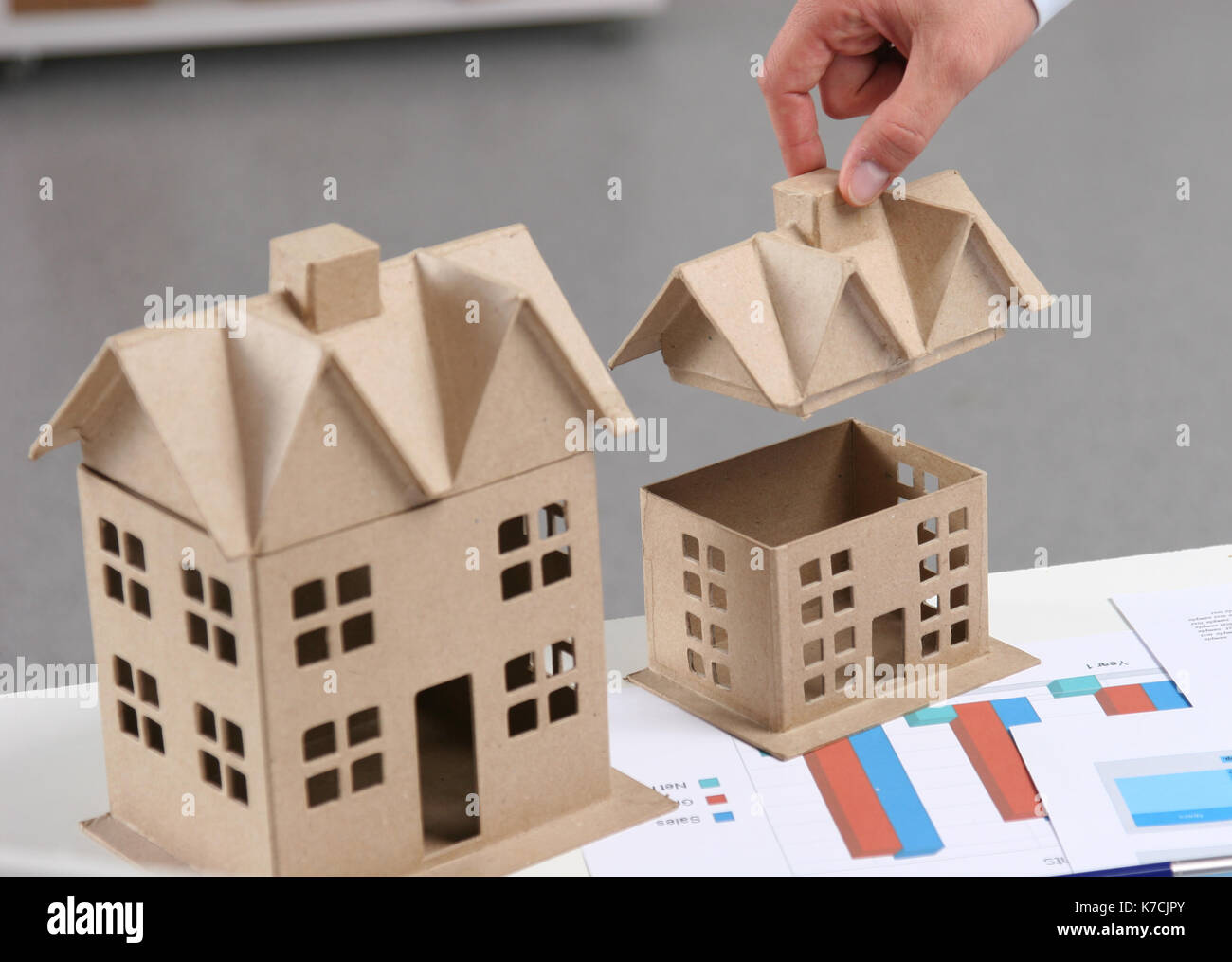 Image of new model house on architecture blueprint Stock Photo - Alamy