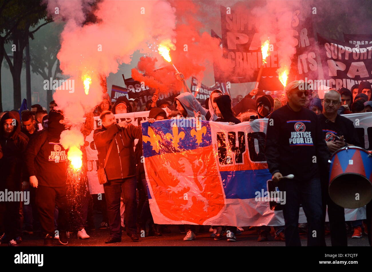 Football supporters march to protest Police violences, Lyon, France ...