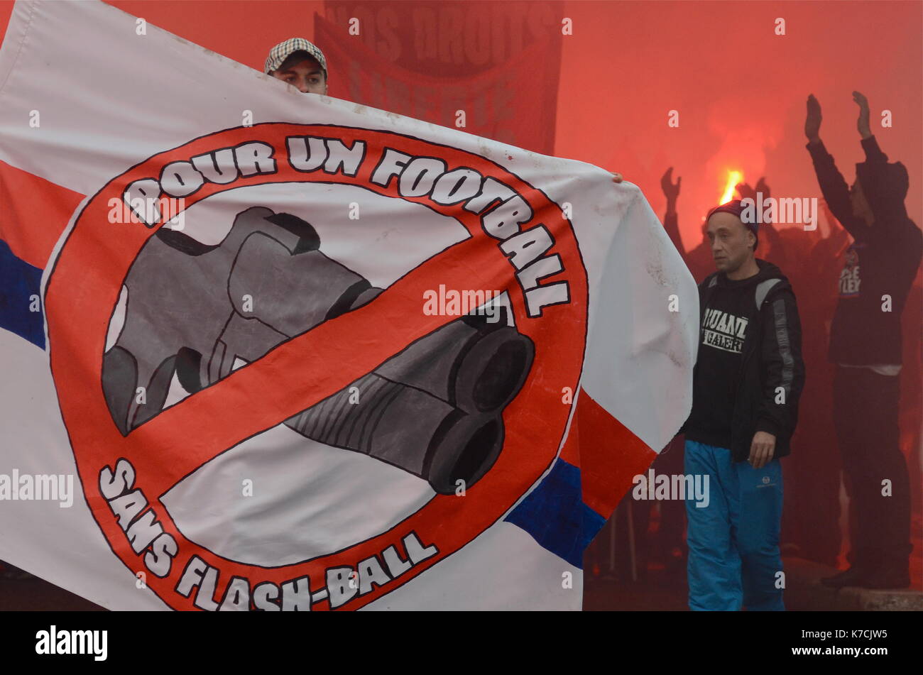 Football supporters march to protest Police violences, Lyon, France ...