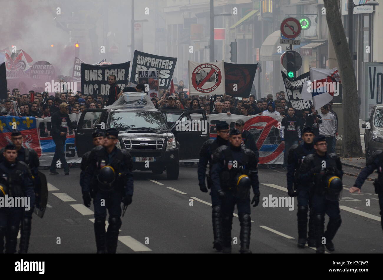 Football supporters march to protest Police violences, Lyon, France ...
