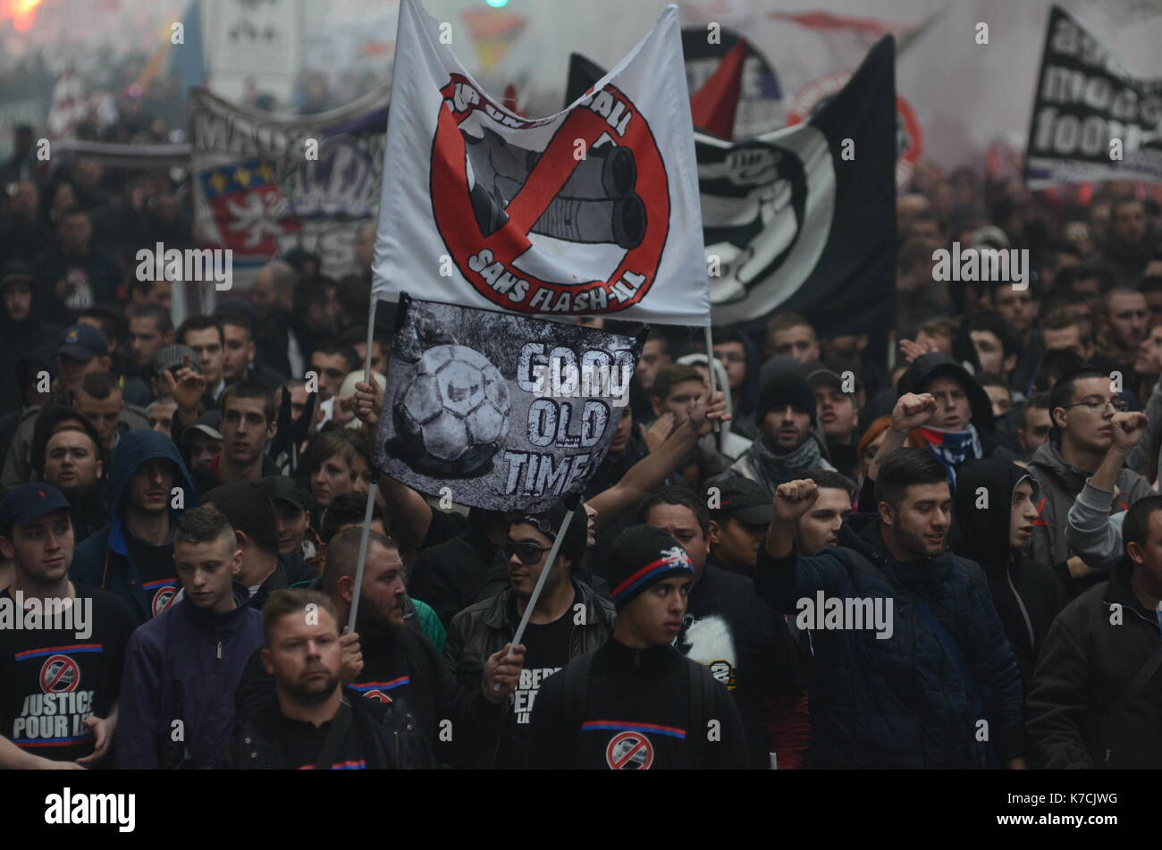 Football supporters march to protest Police violences, Lyon, France ...