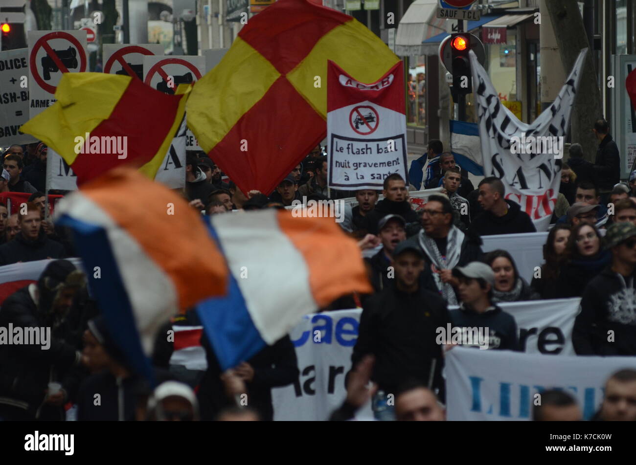 Football supporters march to protest Police violences, Lyon, France ...