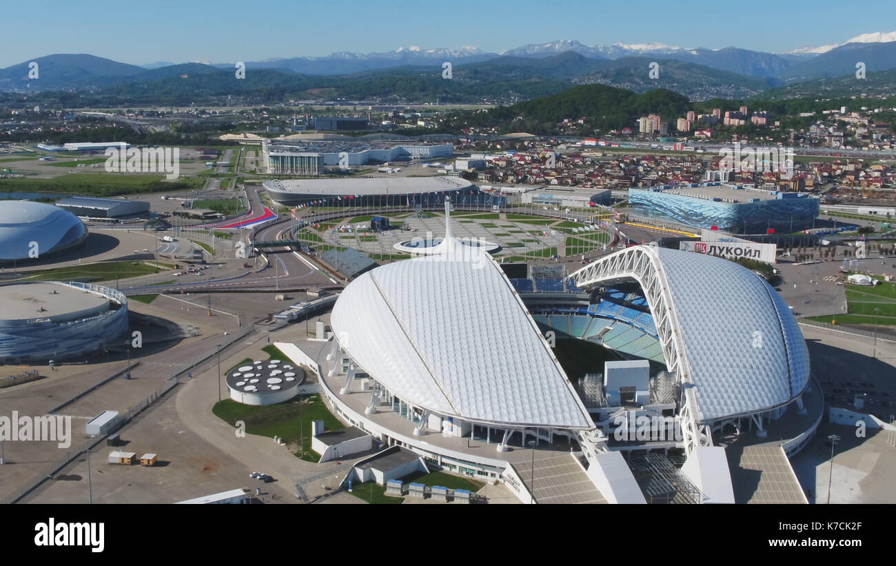 Aerial Football stadium Fischt. Sochi, Adler , Russia, Olympic Torch ...
