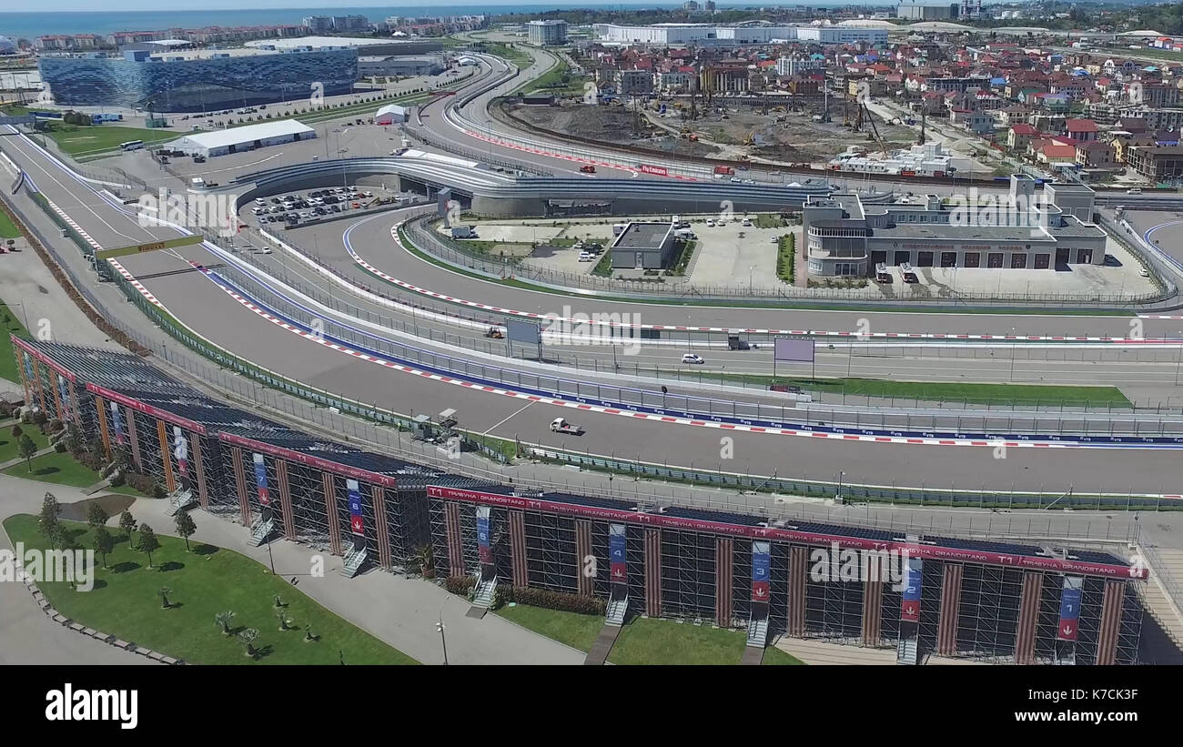 The formula 1 track in Sochi, the Olympic village in Sochi. Building ...