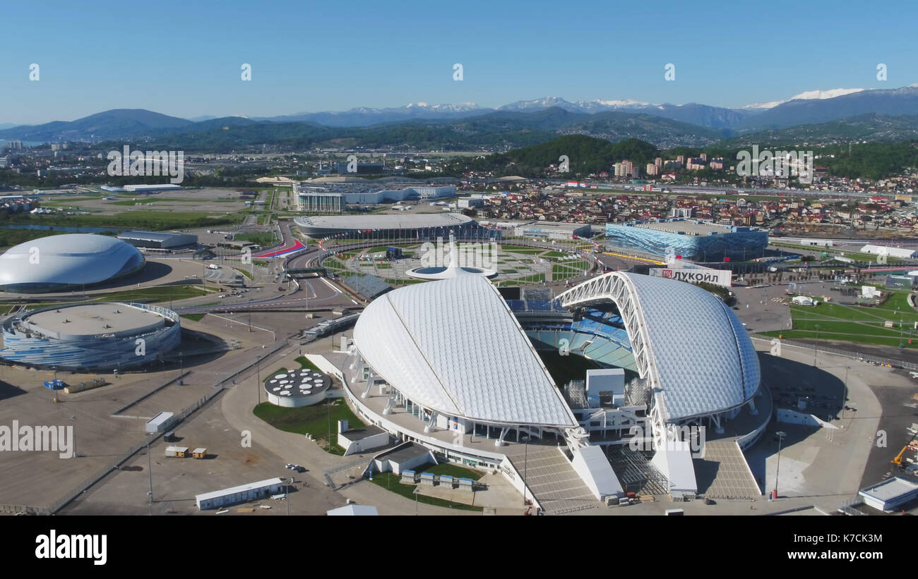 Aerial Football stadium Fischt. Sochi, Adler , Russia, Olympic Torch ...