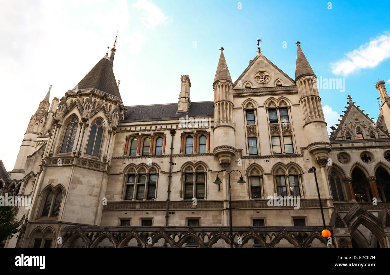 Historical building and entrance of Royal Courts of Justice in London ...