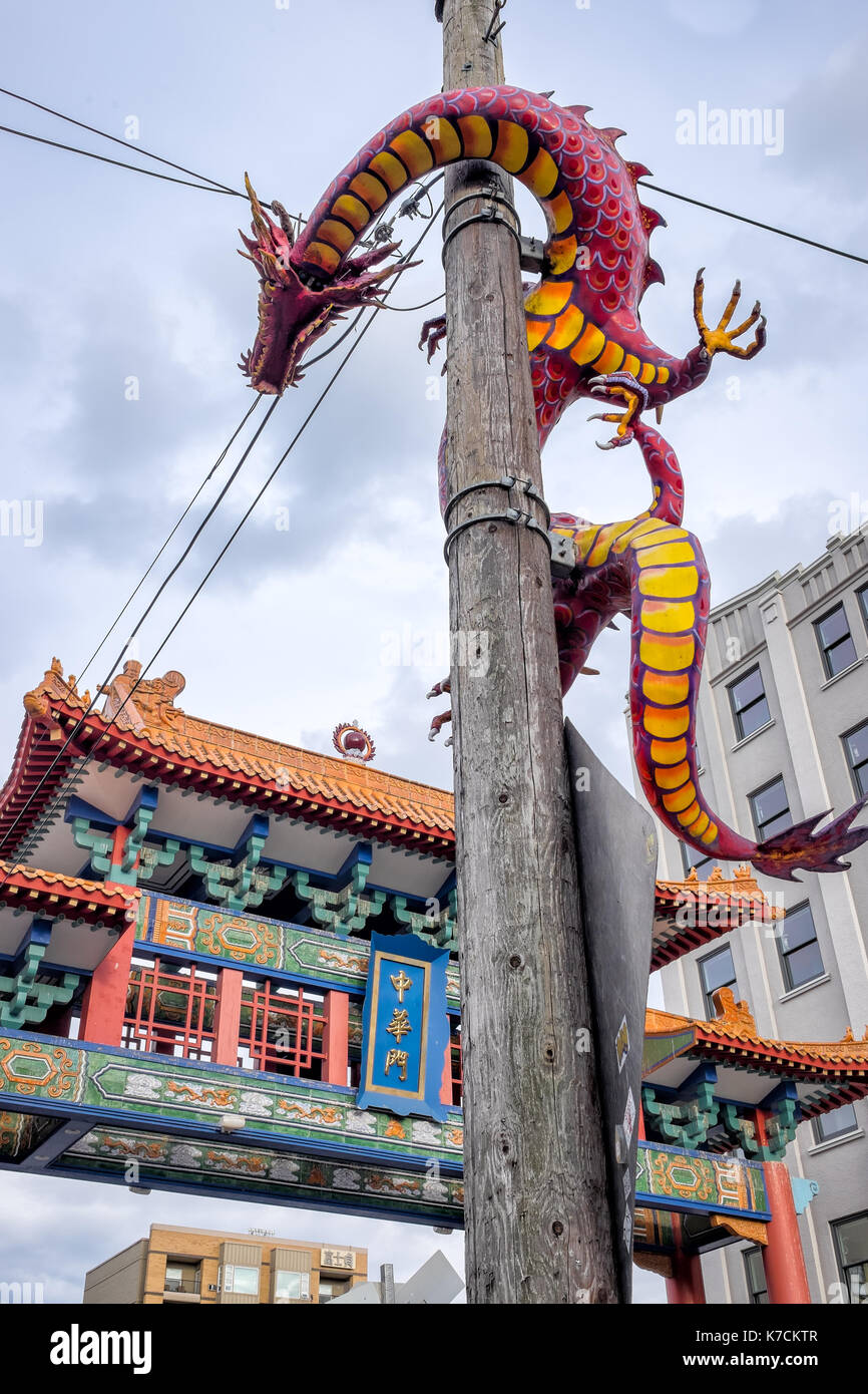 Seattle Chinatown colorful gate and dragon mark the western entrance to ...