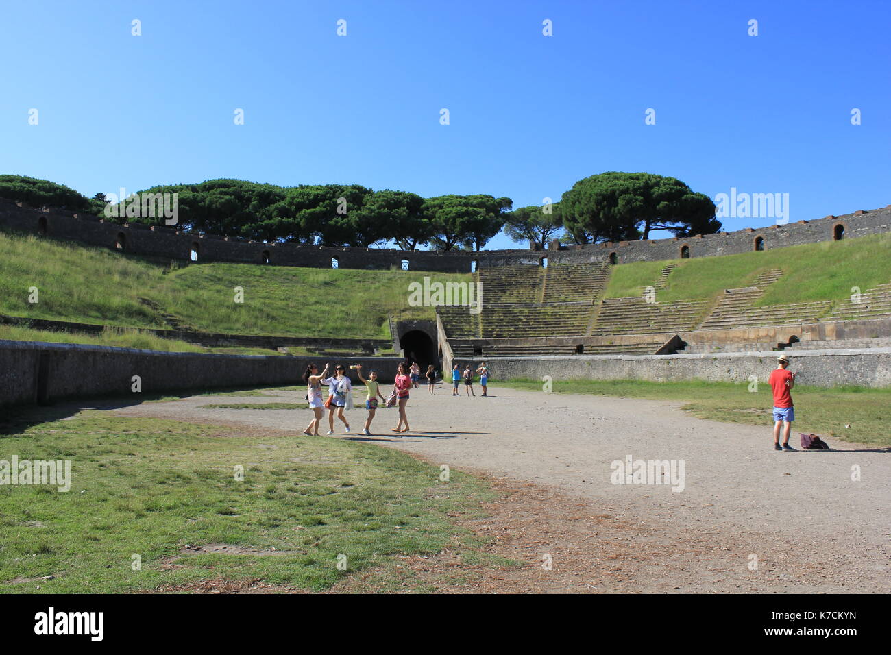 Pompei, Italy, August 9 2014: The Amphitheatre of Pompeii is the oldest ...