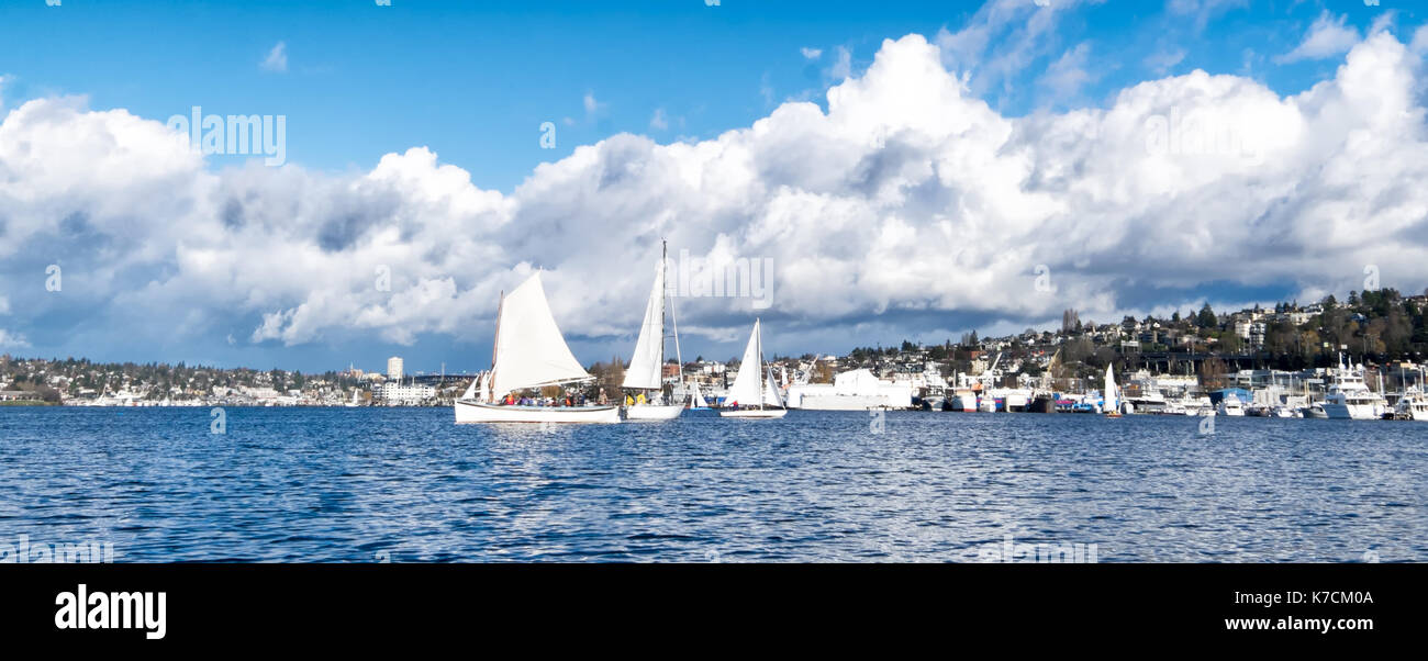 Seattle sailboats on Lake Union panorama Stock Photo - Alamy