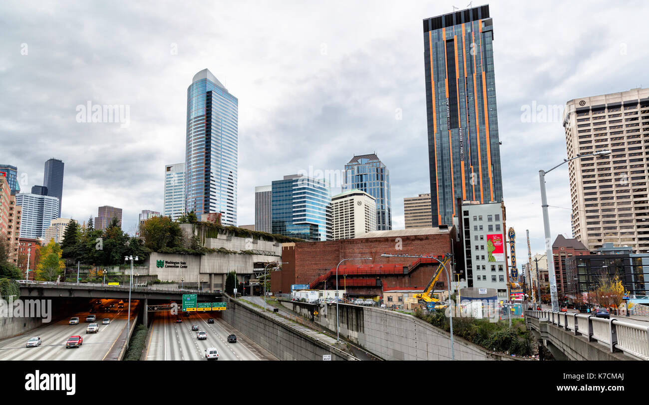 SEATTLE-NOV. 26, 2014: A view of downtown Seattle high rises with the I ...
