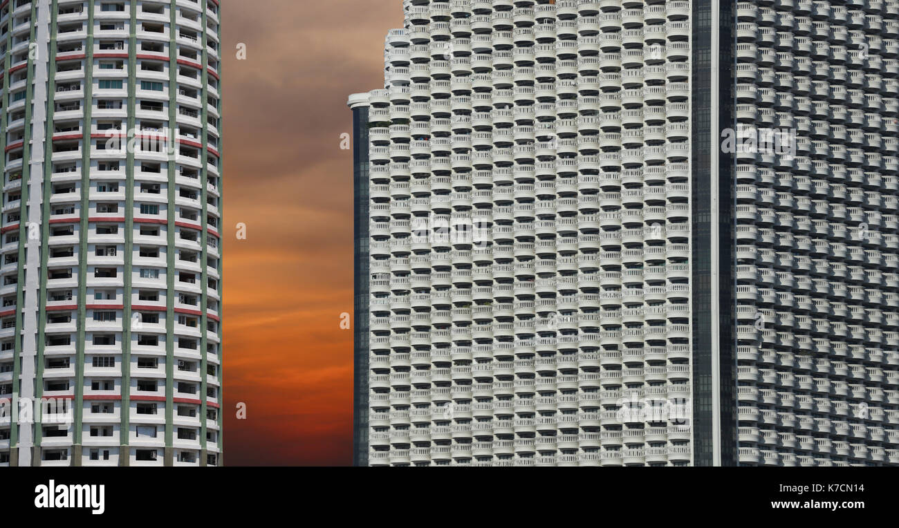 Skyscraper or Tall buildings in downtown on evening sky for design your ...