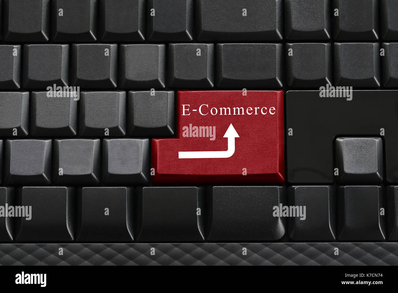 Keypad of black keyboard and have text E-Commerce on enter button for ...