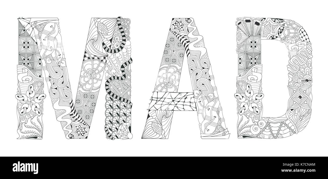 Word MAD for coloring. Vector decorative zentangle object Stock Vector ...