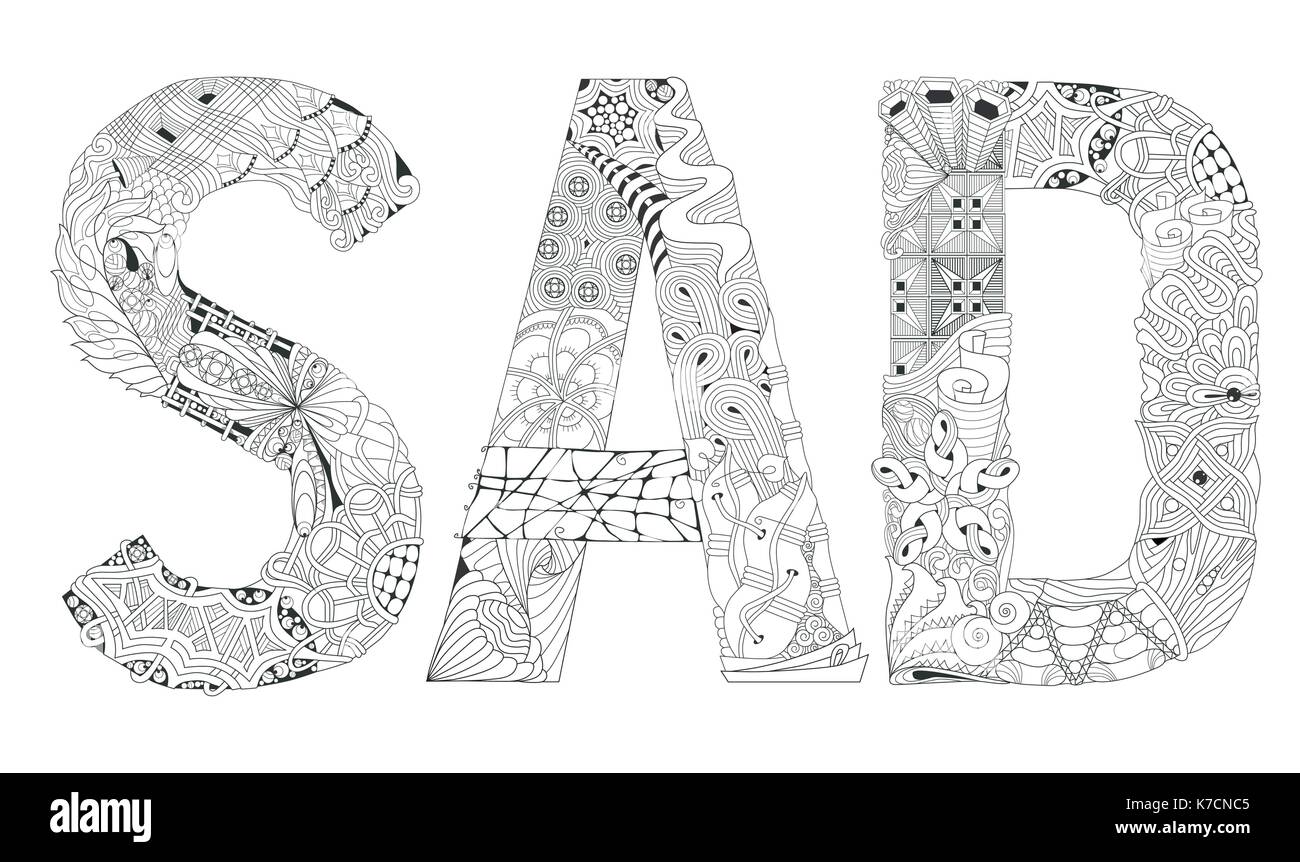 Word Sad For Coloring Vector Decorative Zentangle Object Stock Vector