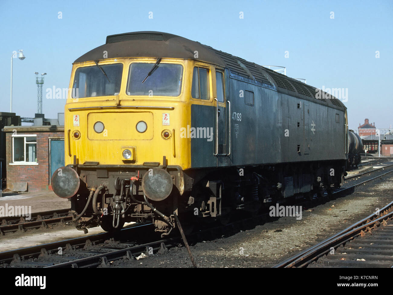 Class 47 locomotive stabled outside Crewe Diesel Depot in 1986 Stock ...