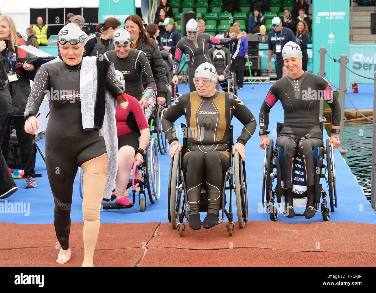 Female athletes prepare to take part in the para swim during Swim ...