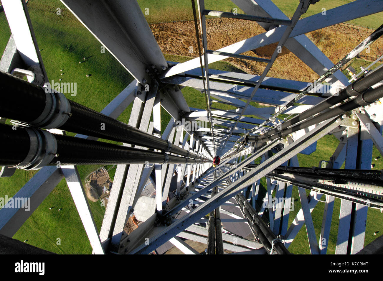 Aerial riggers and engineers working on a telecoms telecommunications ...