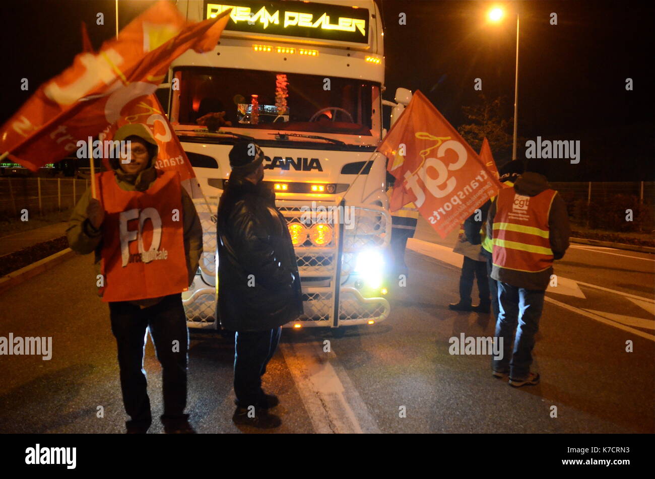 Lorry drivers block wholesale market in Corbas, France Stock Photo - Alamy