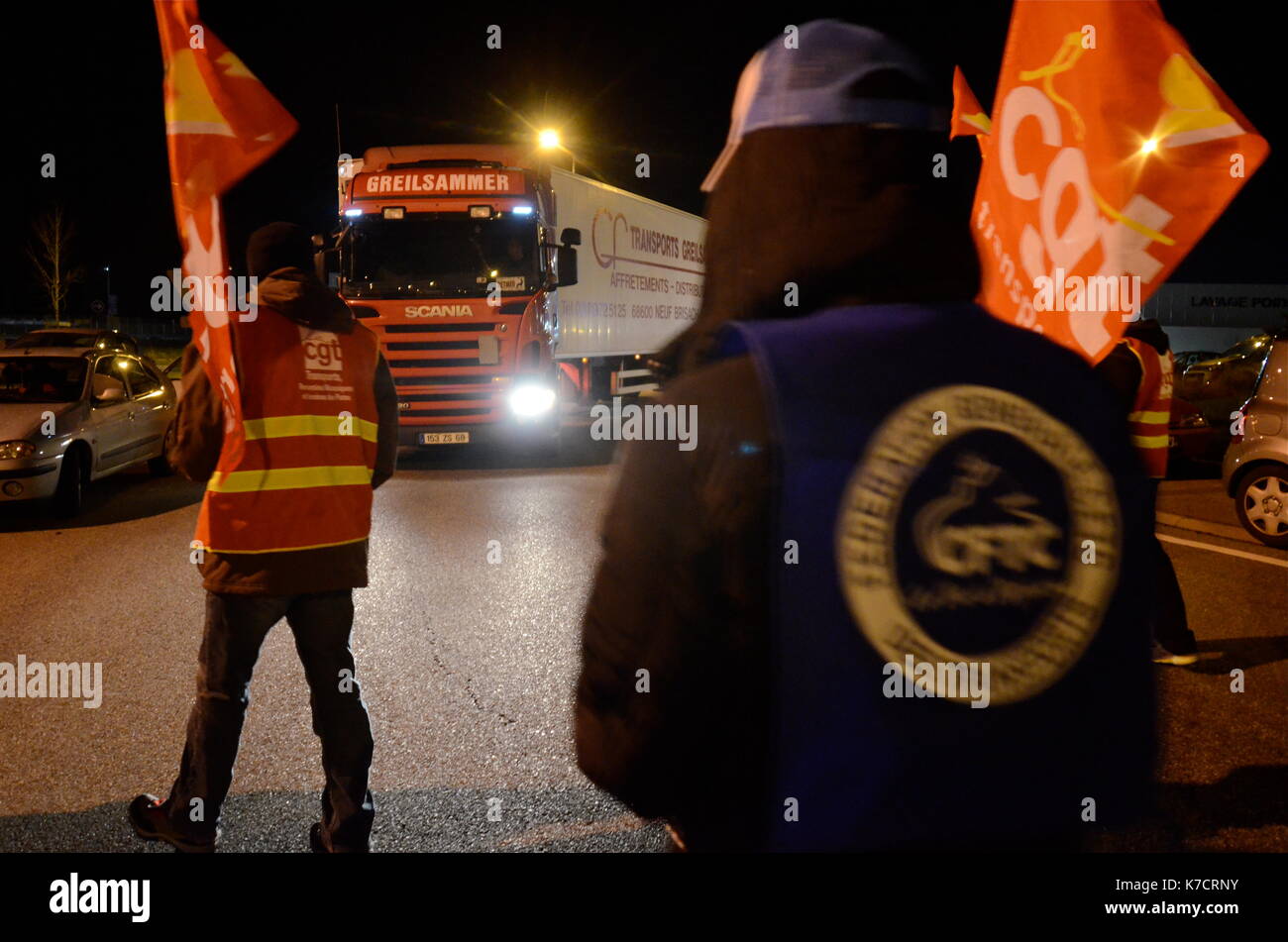 Lorry drivers block wholesale market in Corbas, France Stock Photo - Alamy