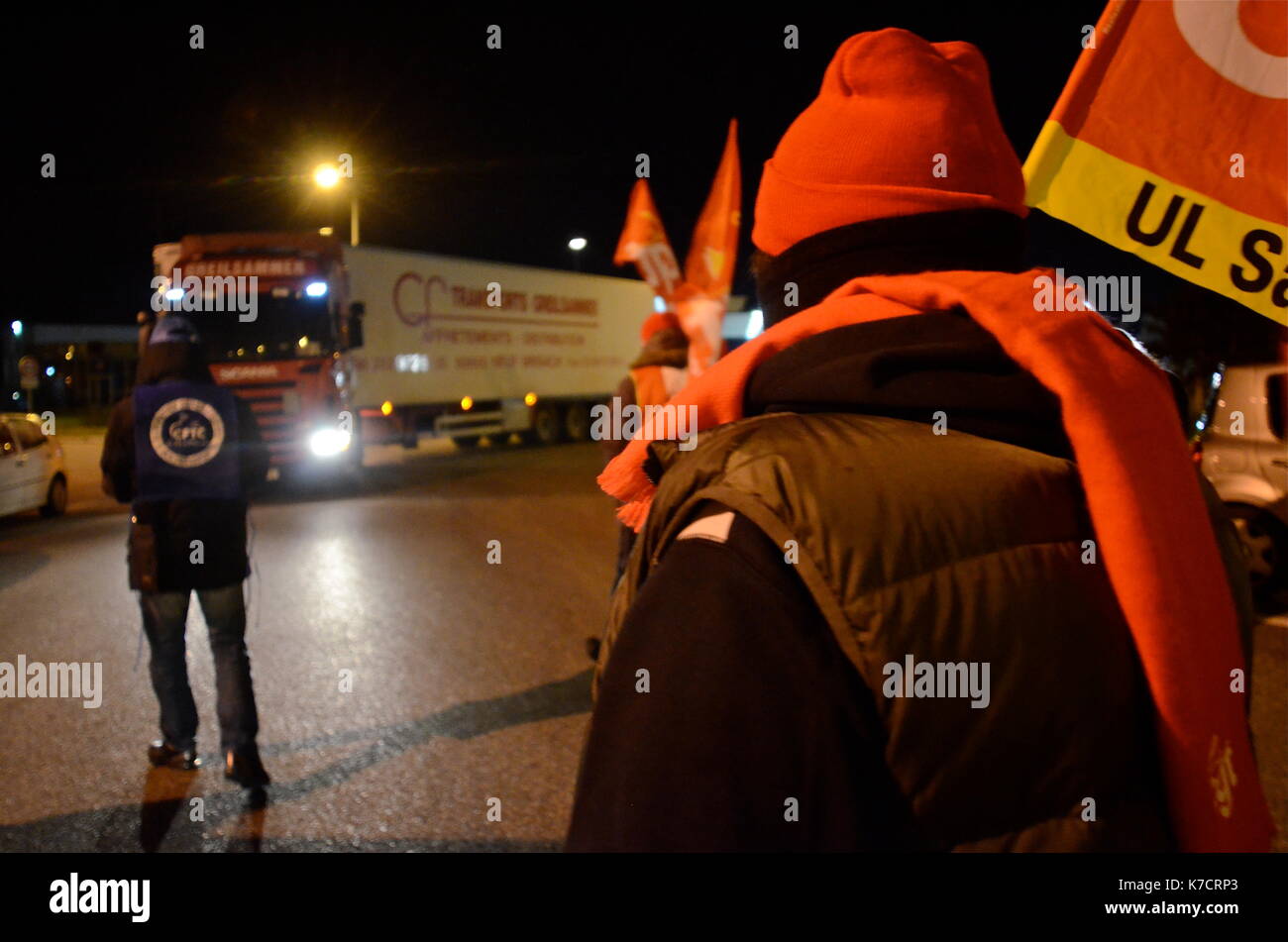 Lorry drivers block wholesale market in Corbas, France Stock Photo - Alamy