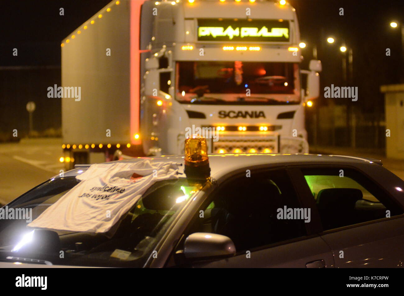 Lorry drivers block wholesale market in Corbas, France Stock Photo - Alamy